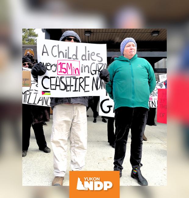 Yukon NDP Leader Kate White speaks at rally for Palestine - Yukon NDP